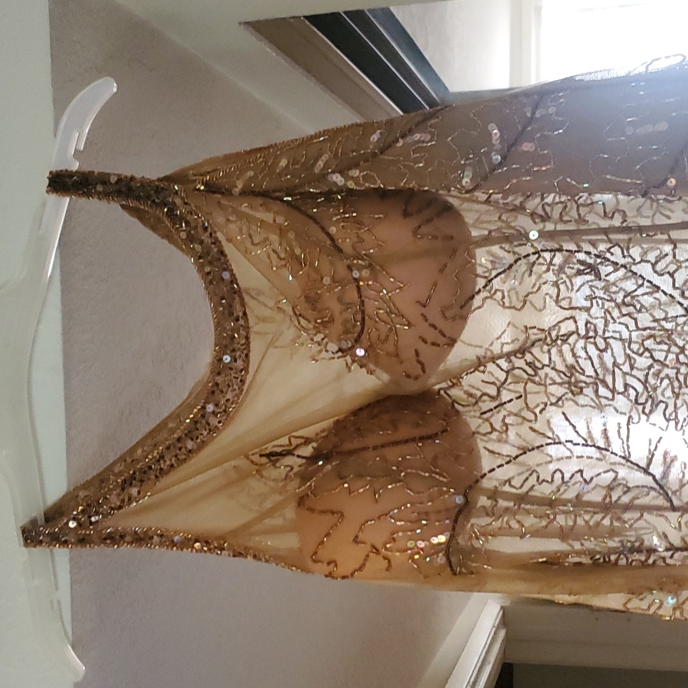 Elegant Dress Mustard Shiny Bronze Color - Gem